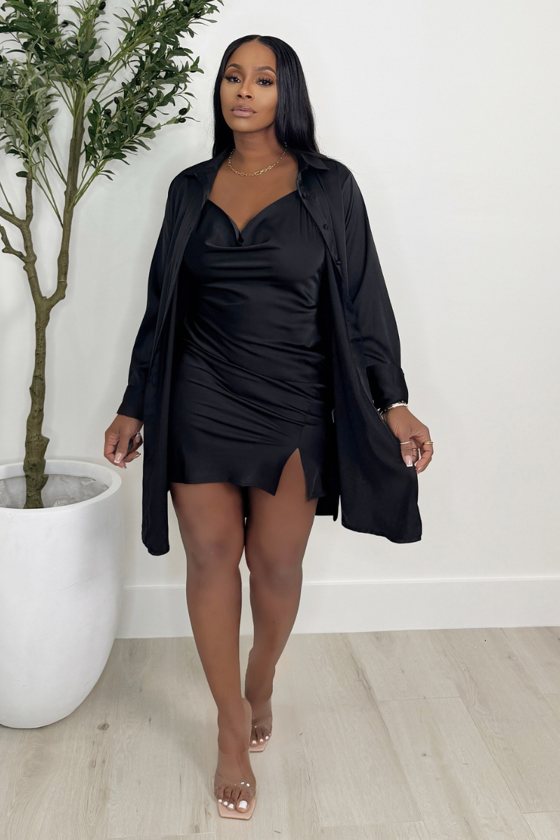 Fit For The SZN Slip Dress Set (Black) – Polkadotz Boutique